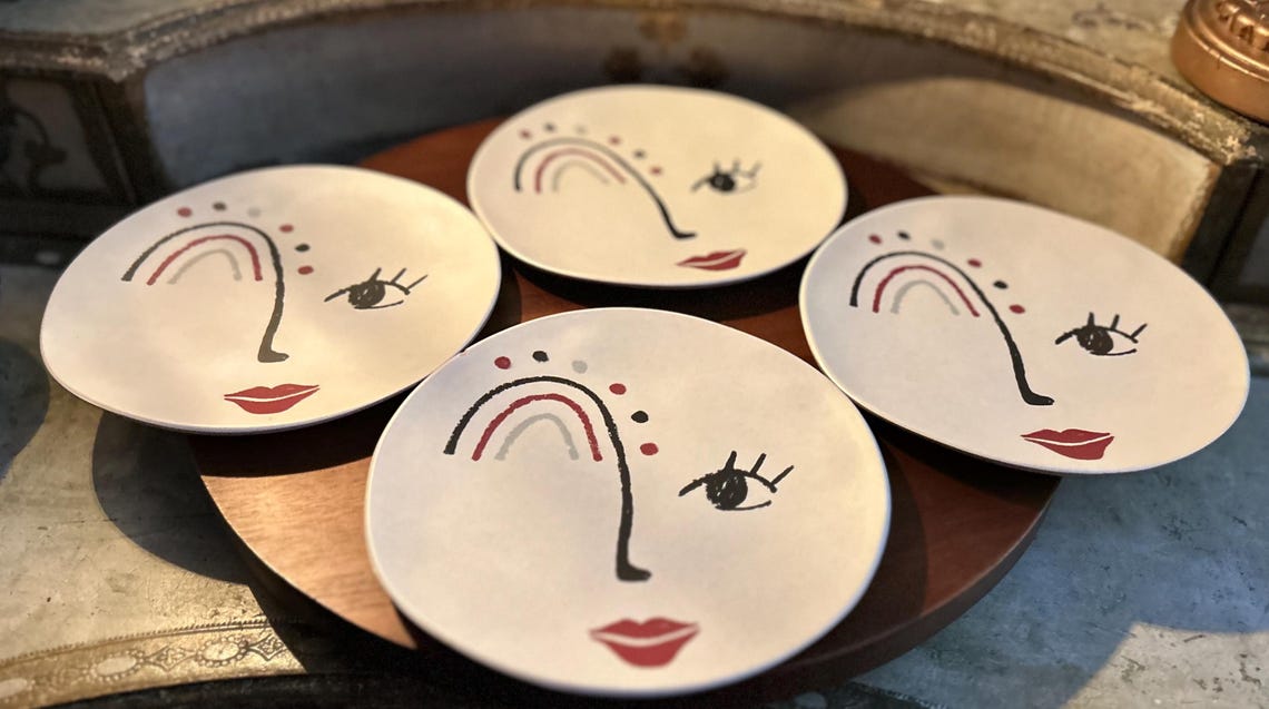 Abstract Face Melamine Snack Plates, Set of 4 - Etsy