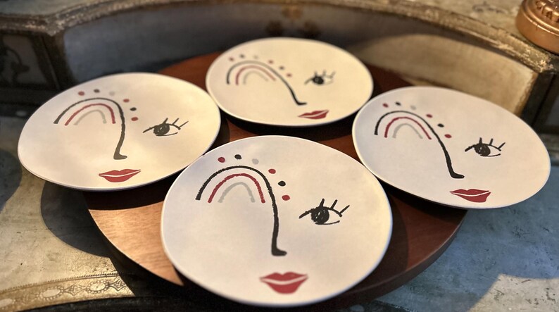 Abstract Face Melamine Snack Plates, Set of 4 - Etsy