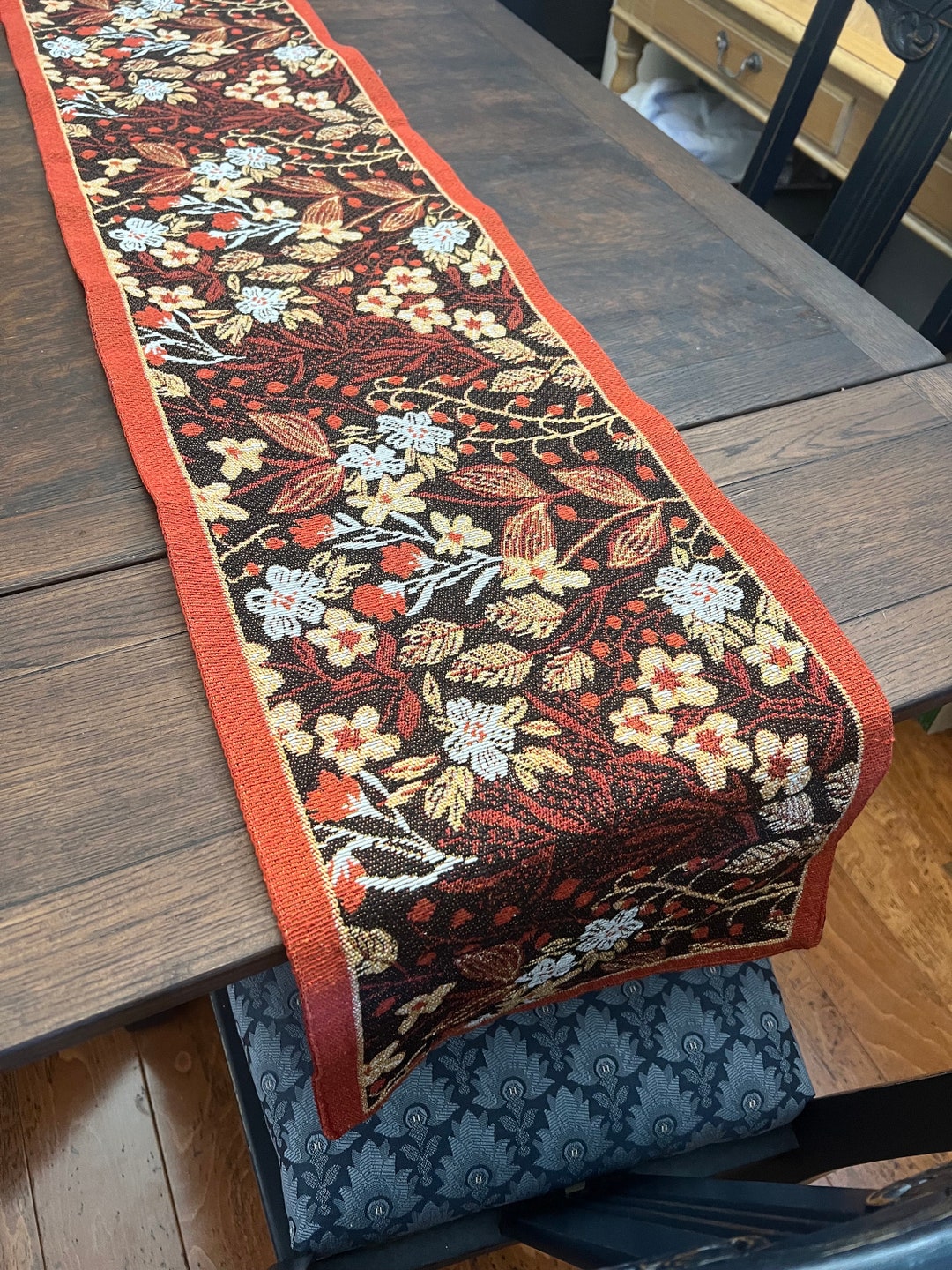 Vintage Table Runner, Tapestry. Autum Colors, Flowers and Leaves. 70l X ...