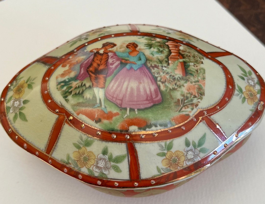 Antique Victorian Style Porcelain Trinket Box, Hand-painted Jewelry Box ...