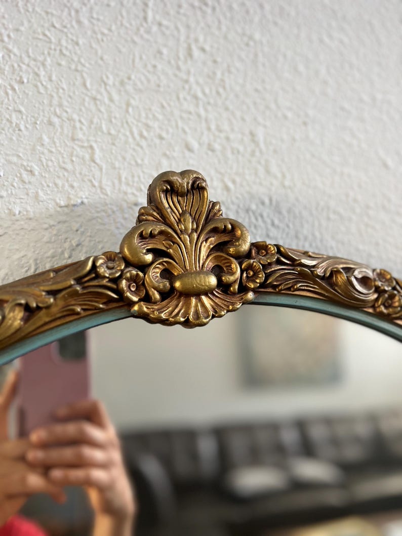 Vintage Hollywood Regency Oval Mirror, Ornate Gold Tone Frame (28x30x1 ...