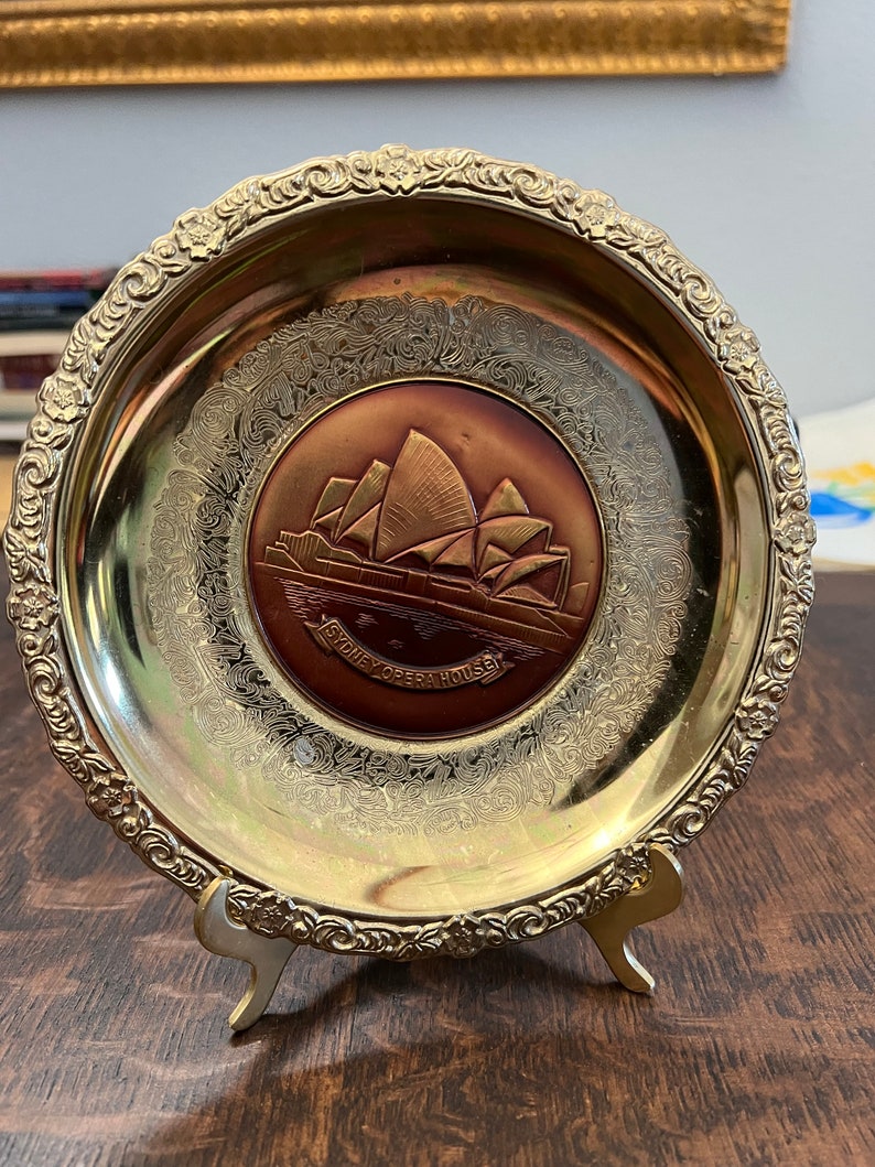 Vintage Brass Copper Decorative Plate. Opera House Sydney Australia. 7 ...