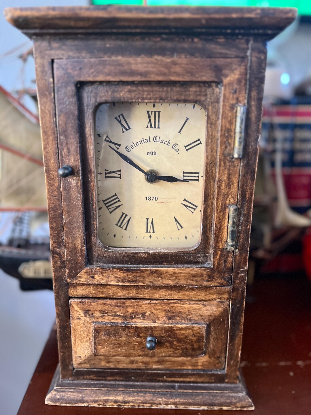 Vintage Wooden Clock Colonial Clock Co. 1870. With Jewelry Drawer and ...