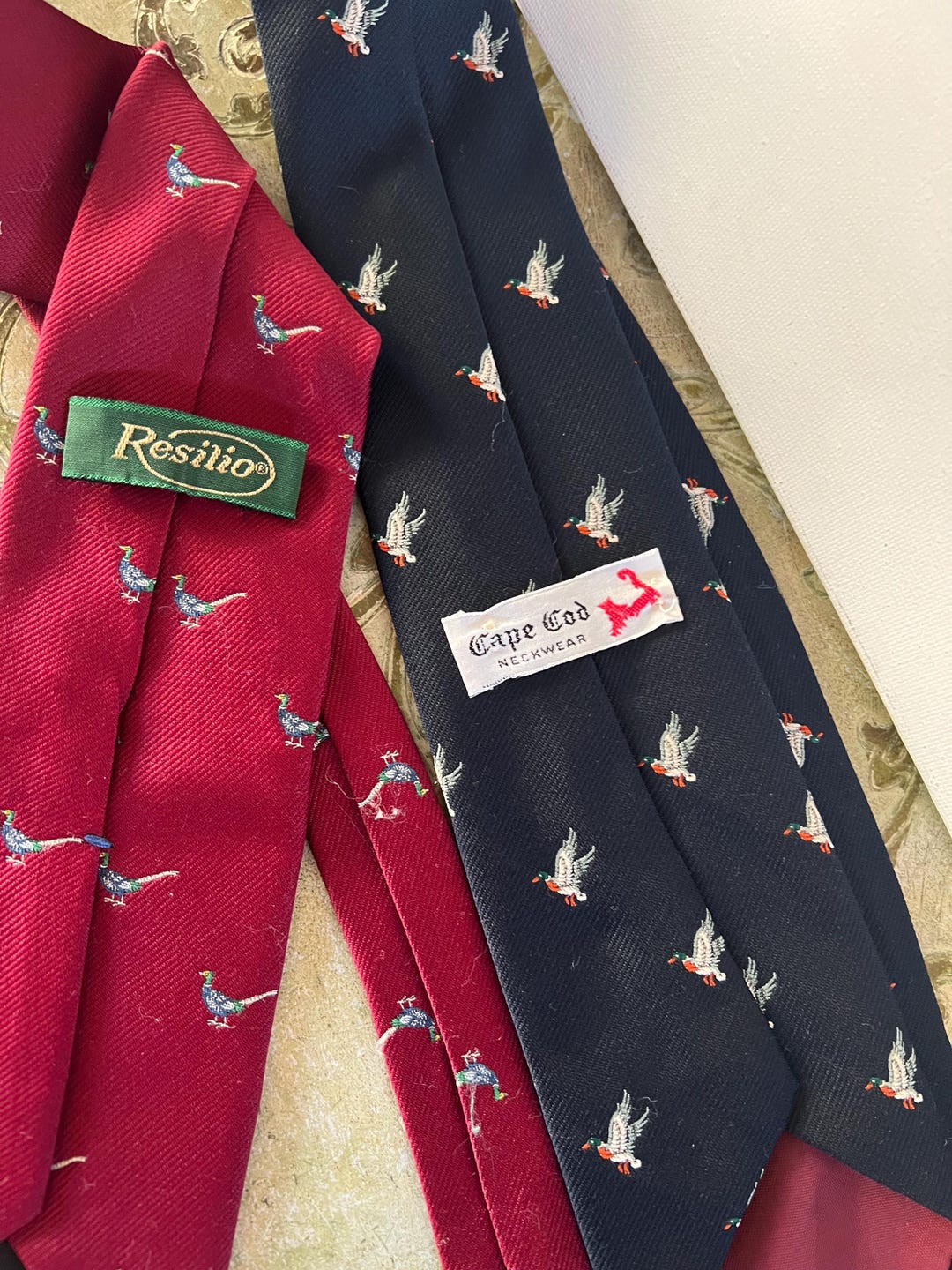 Vintage Necktie Cape Cod Blue With Ducks. Red Resilio With Quails. 55 ...