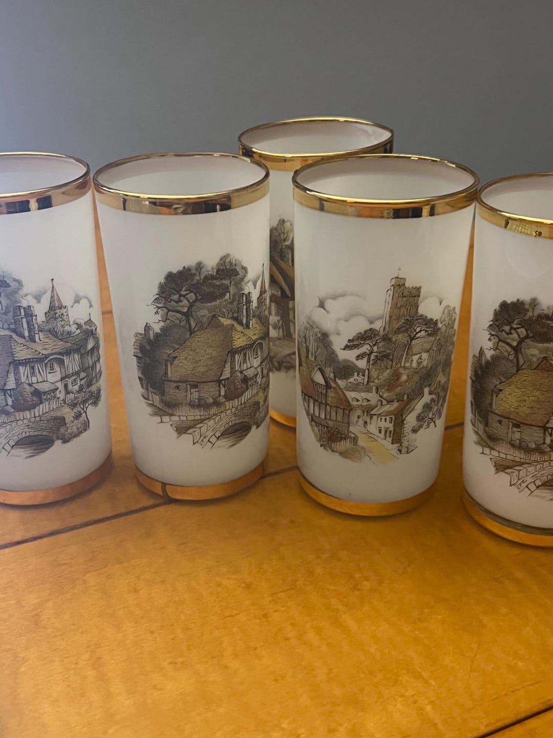 Stunning German, Bavaria, Highball or Ice Tea Glasses, Gold Rim. White ...