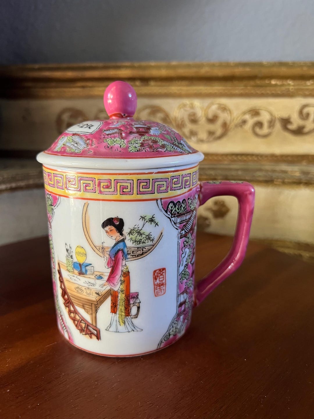 Vintage Chinese "family Rose" Geisha Mug With Lid - Etsy