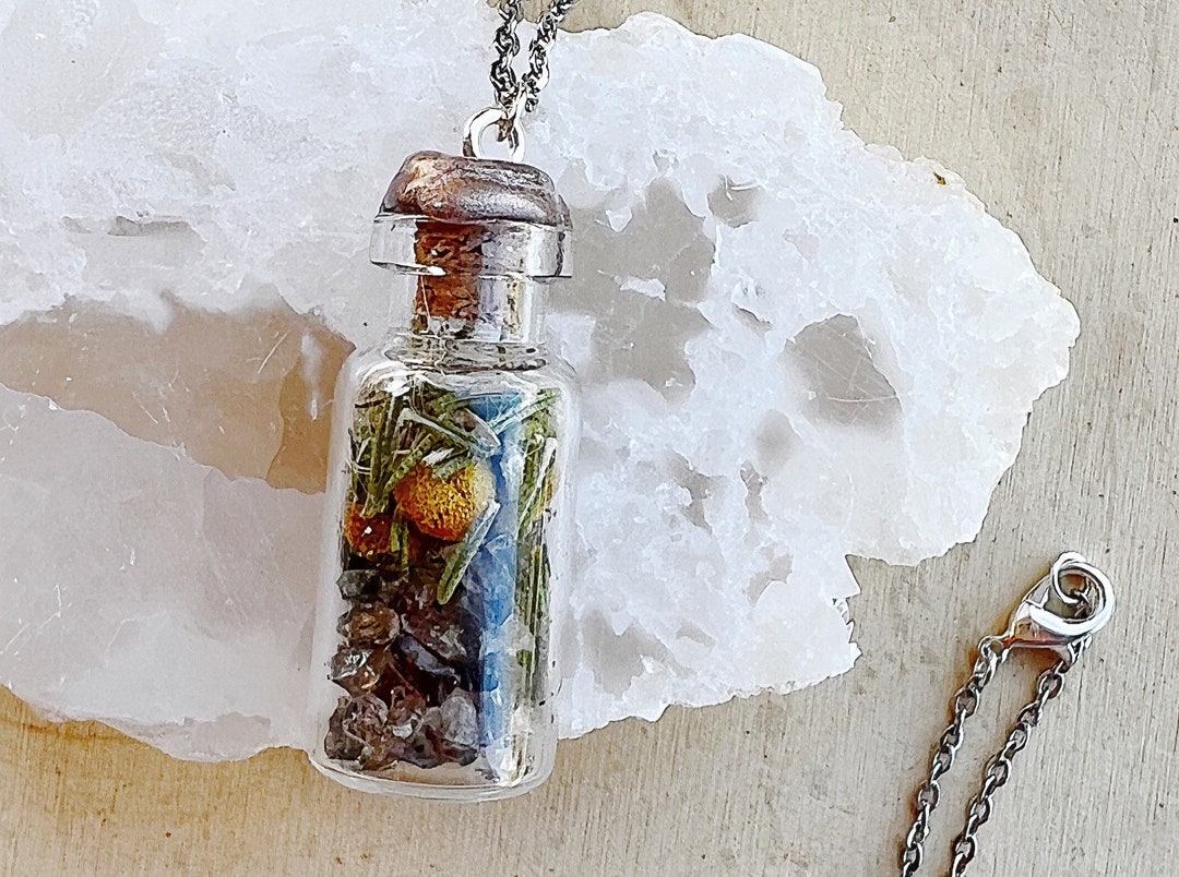 Smoky Quartz Crystal Spell Jar Necklace - Intention Jar Pendant for ...