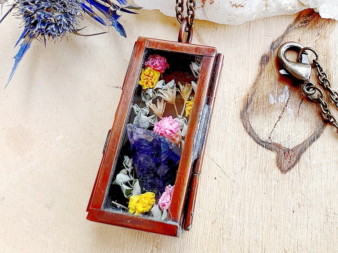 Crystal Garden Shadow Box Necklace Purple Amethyst Pendant - Etsy
