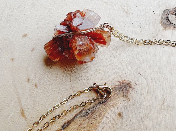 Aragonite Crystal Necklace Star Cluster Pendant Wire Wrapped Crystal Jewelry Etsy