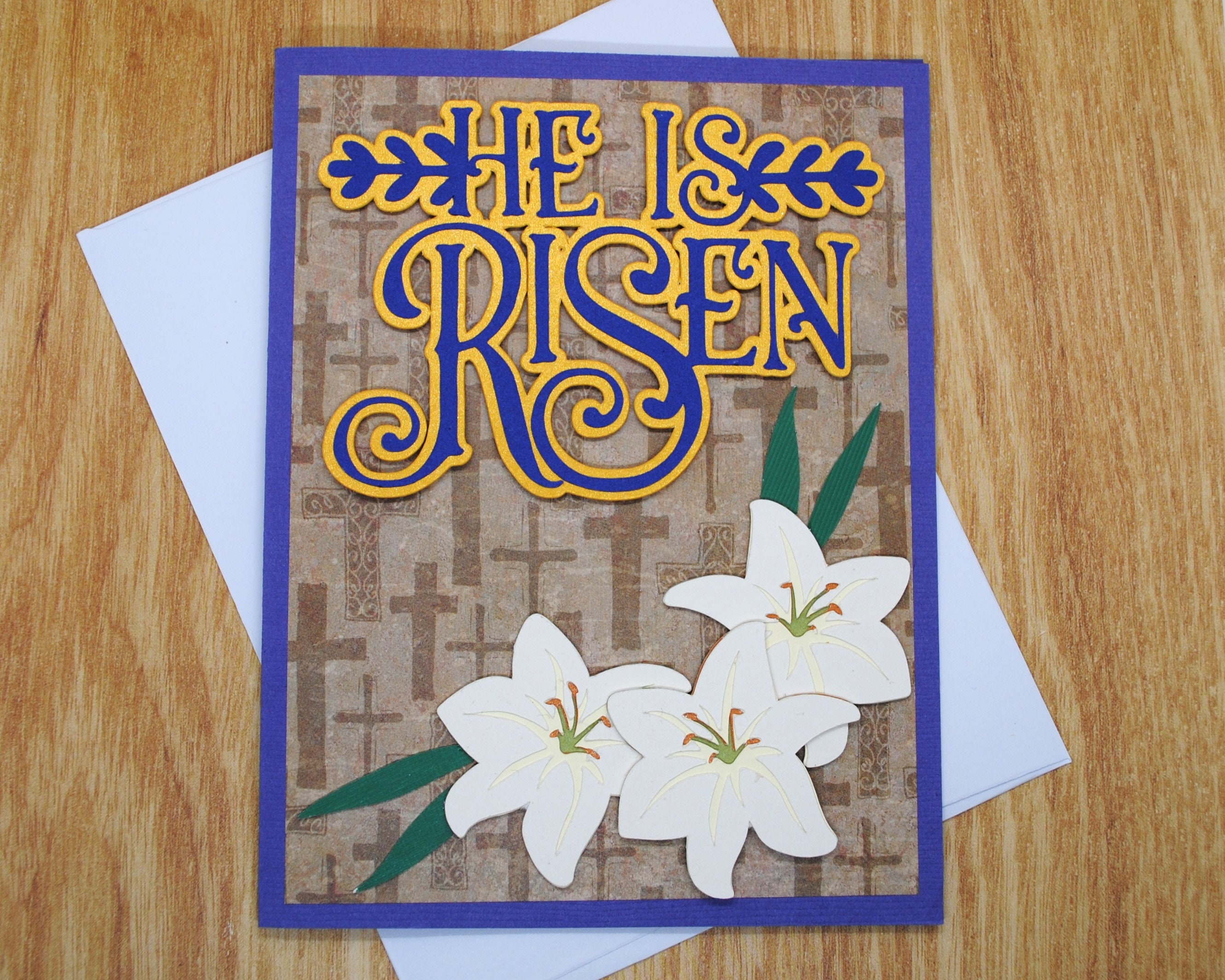 He Is Risen Crosses & Lilies - Easter Card - Religious Easter Card ...