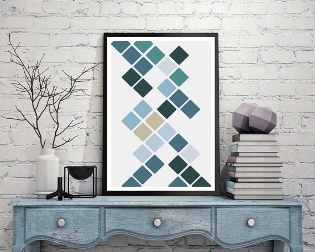 Blue Geometric Print, Geometric Art Printable, Geometric Print Download ...
