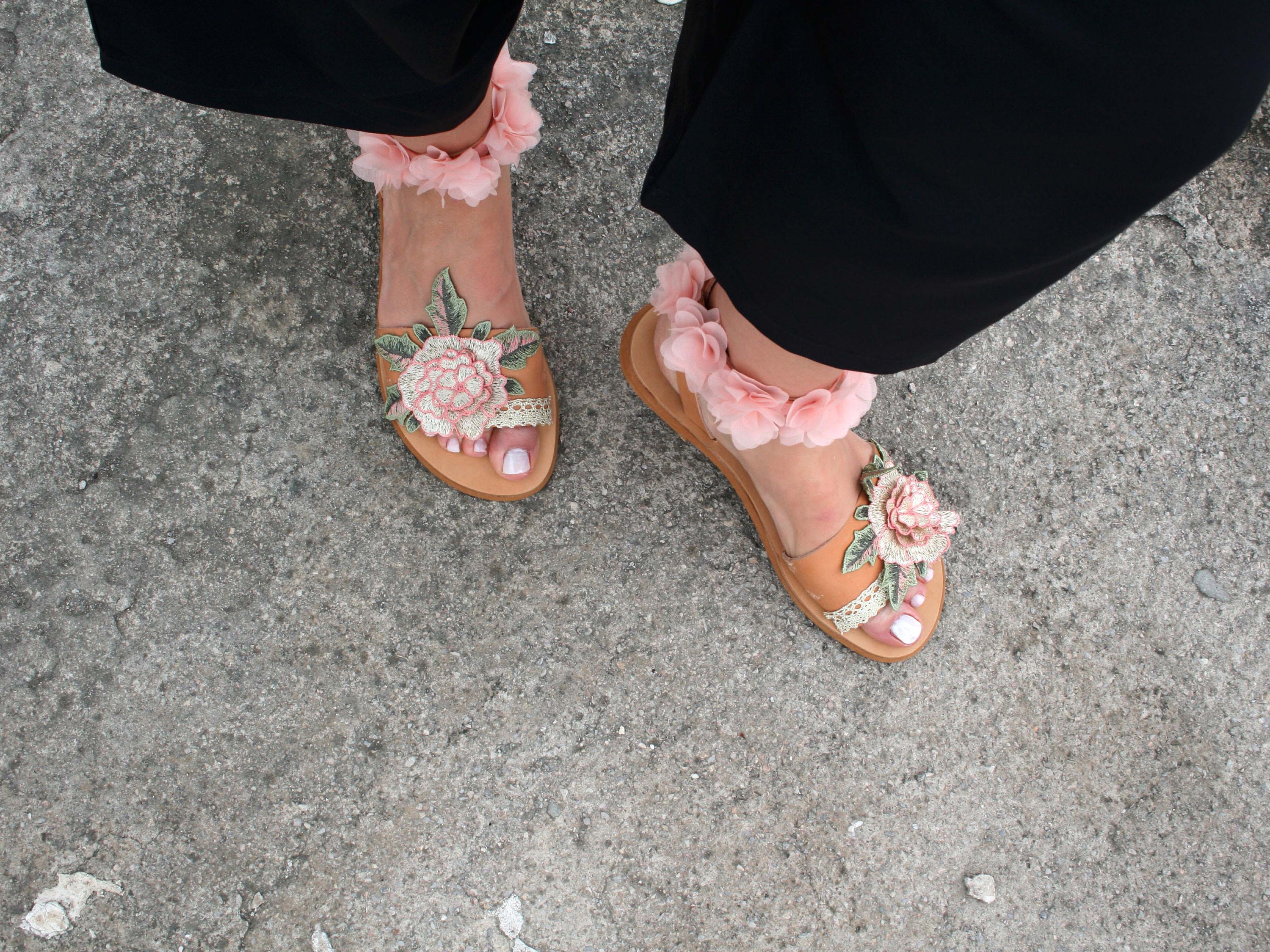 Flower Sandals for Woman, Made to Order, Roses Sandals Leather, Pink ...