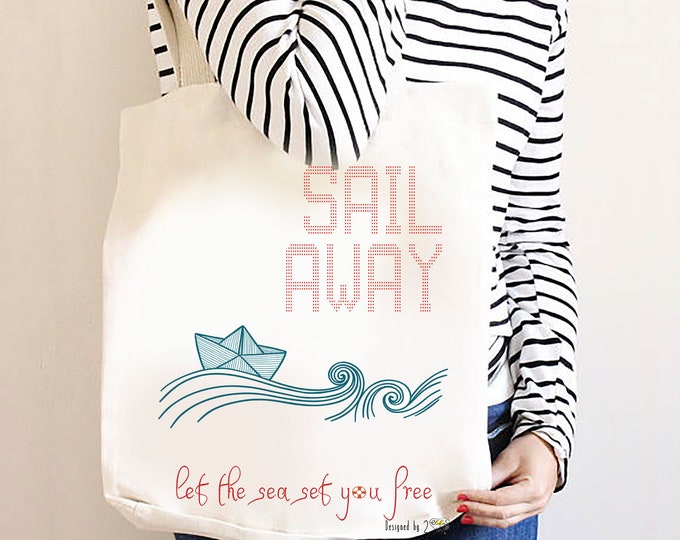 Beach Tote Bags for Women– Canvas Print Tote Bag With Paper Boat and ...