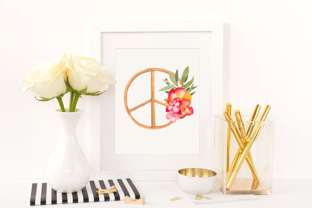 Watercolor Peace Sign Flowers, Digital Download, Printable Art ...