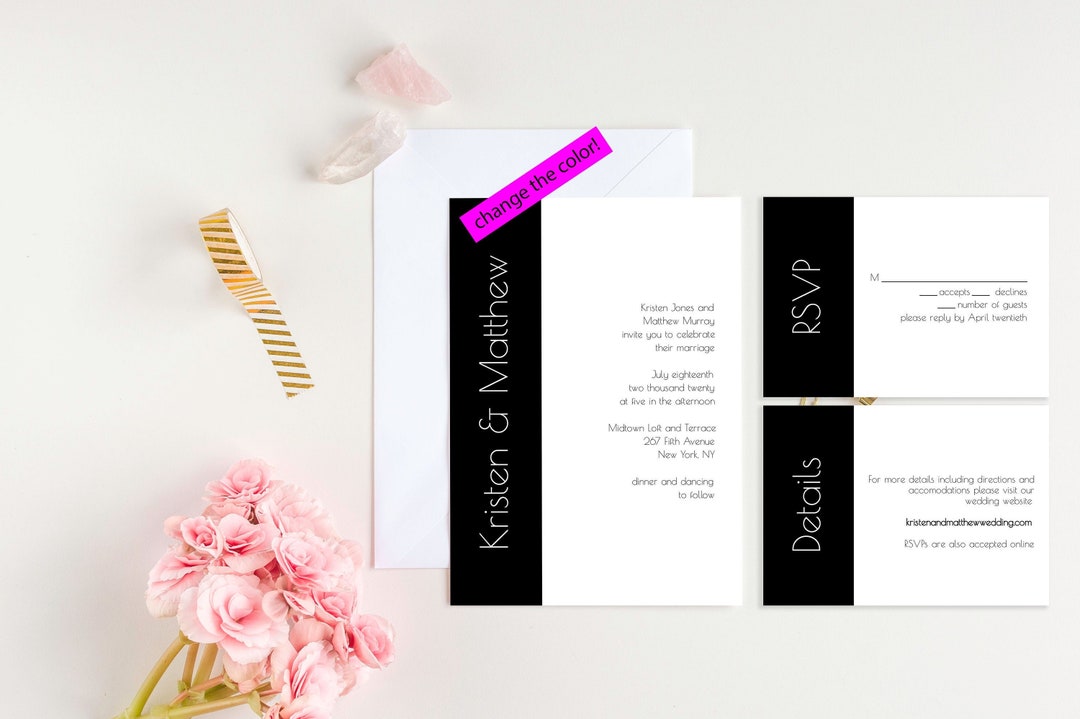 Color Block Wedding Invitation Suite: Minimalist Wreath Design (digital ...