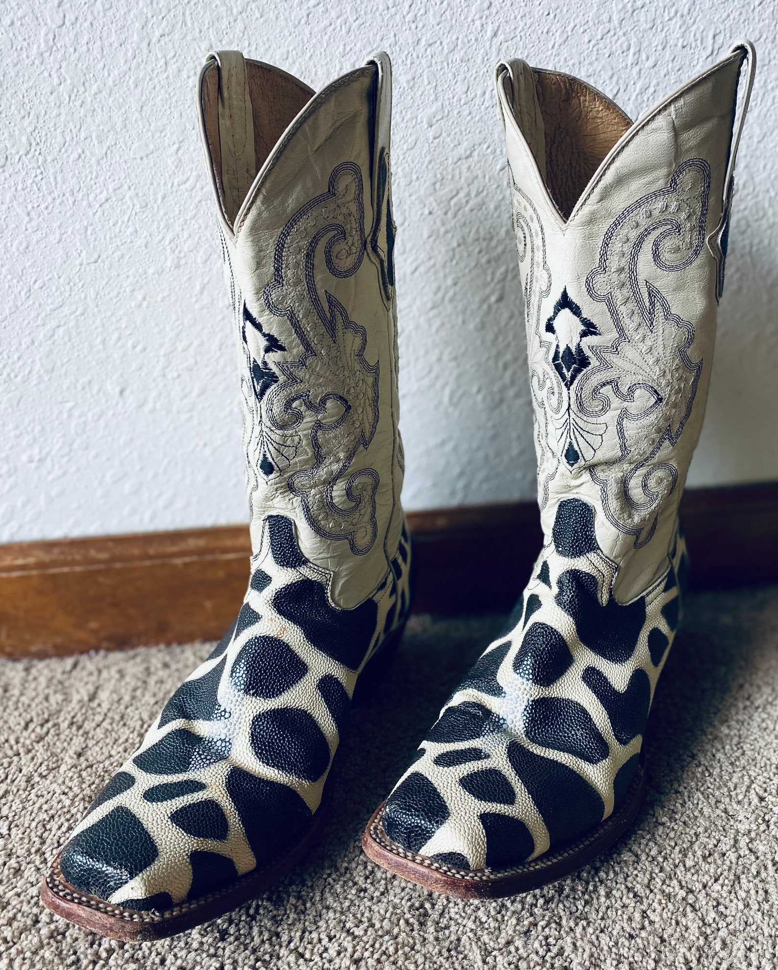 RARE Womens 8.5 Ferrini Stingray Giraffe Print Square Toe - Etsy