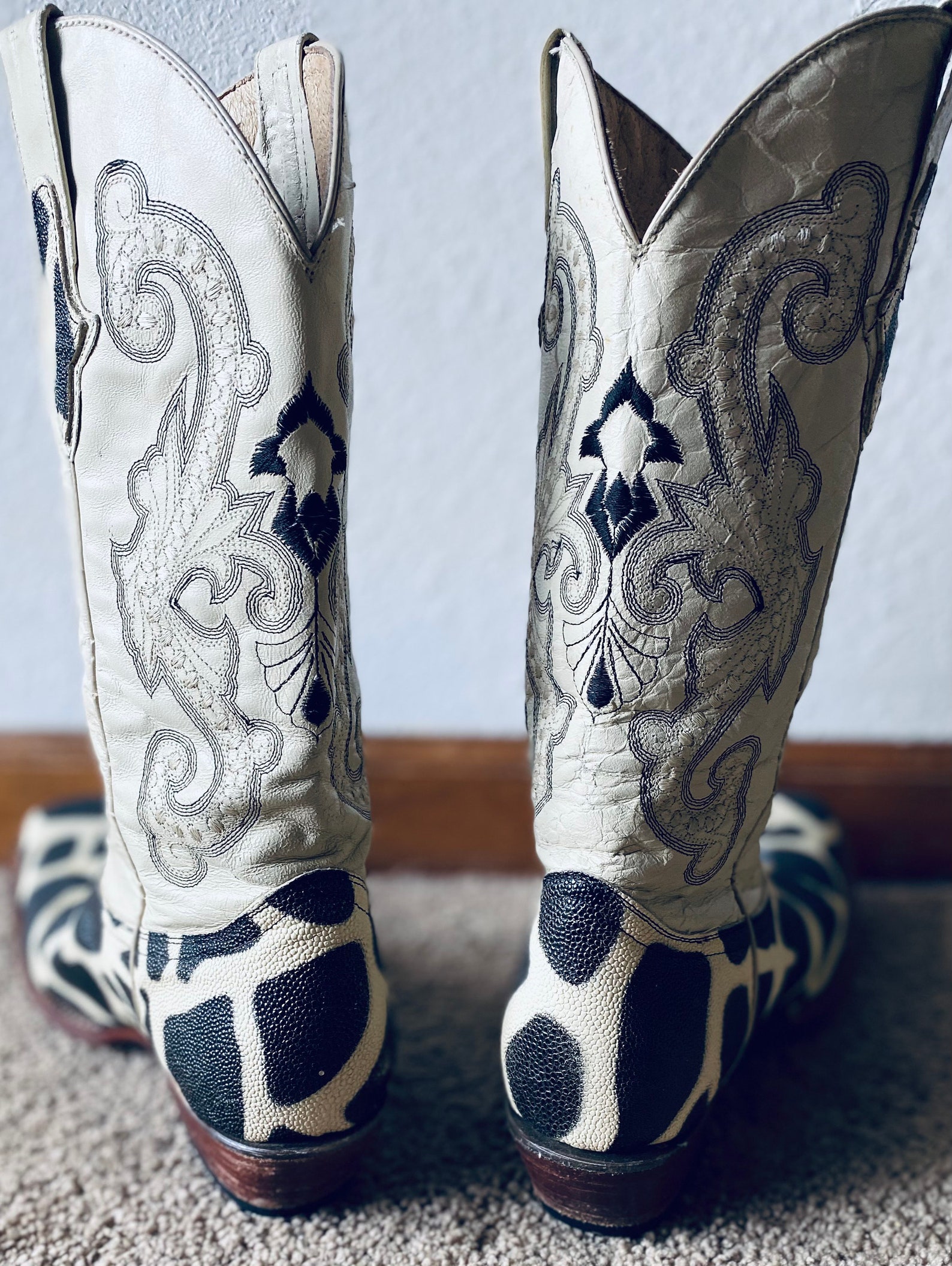 RARE Womens 8.5 Ferrini Stingray Giraffe Print Square Toe Boots - Etsy