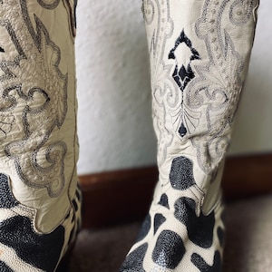 RARE Womens 8.5 Ferrini Stingray Giraffe Print Square Toe Boots - Etsy