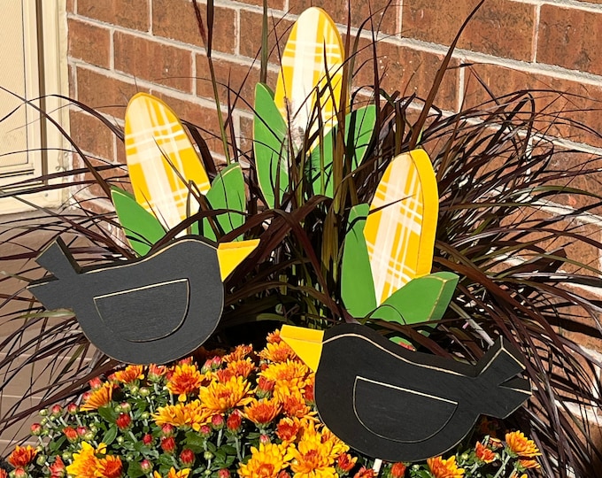 Crows & Corn Planter Sticks, Fall Decor, Yard Art, Fall Vibes, Fall ...