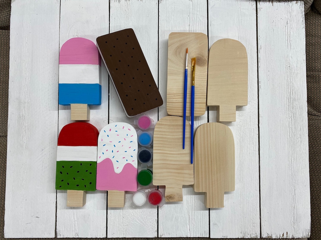 DIY Wooden Popsicles and Ice Cream Sandwich Craft Kit, Cottage Craft ...