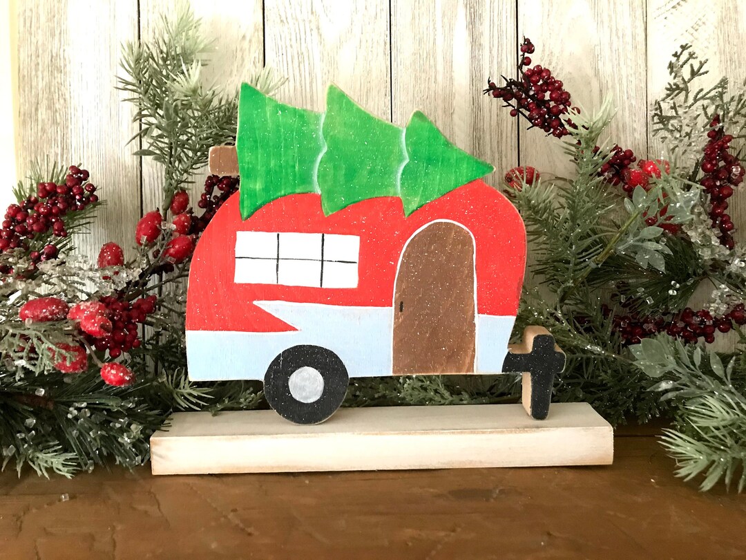 Camper With Tree Decor, Farmhouse Christmas Mantel Decor, Rustic ...