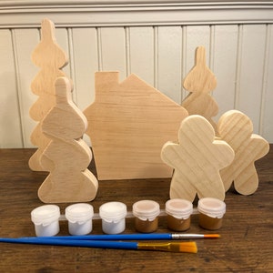 Christmas Gingerbread Craft Kit, Paint & Brushes Included, Wood and ...