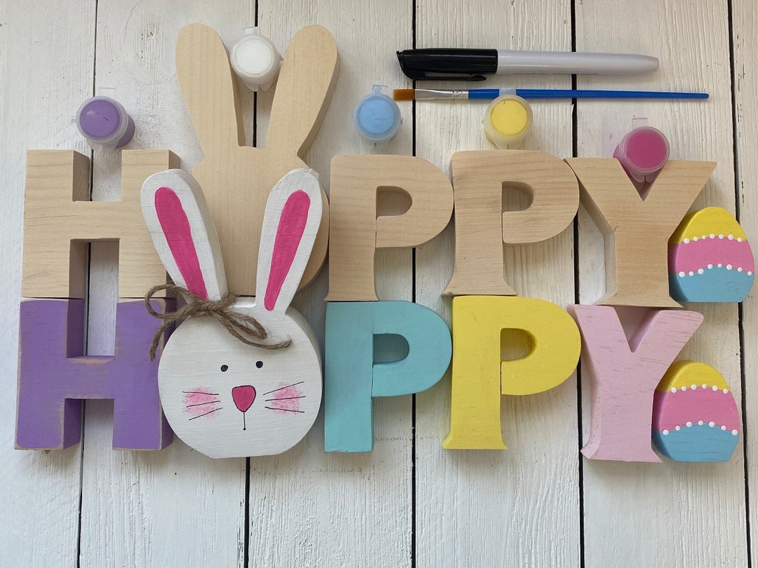Easter Decor Wooden Paint Craft Kit, HOPPY DIY Easter Activity With ...