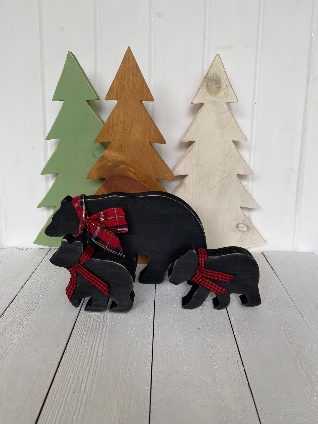 Mother Bear With Cubs Spring Time Decor, Black Bears Shelf Sitter, Baby ...