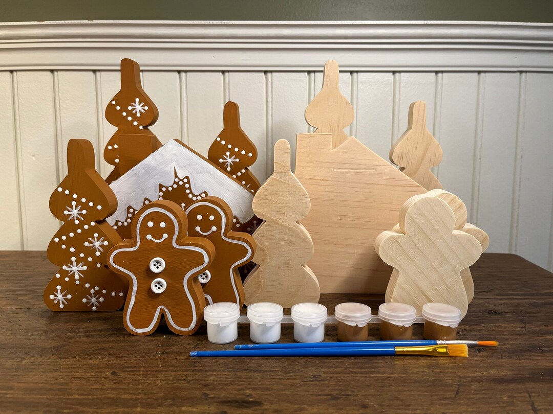 Christmas Gingerbread Craft Kit, Paint & Brushes Included, Wood and ...