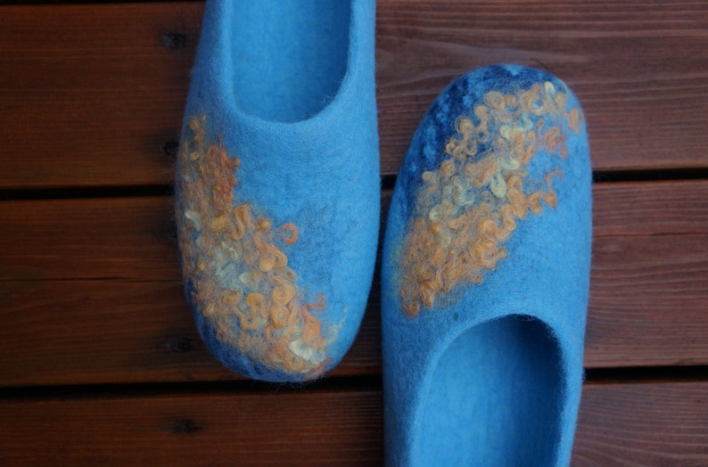 Felted Clogs Blue Felt Shoes Women Clogs Organic Slippers - Etsy