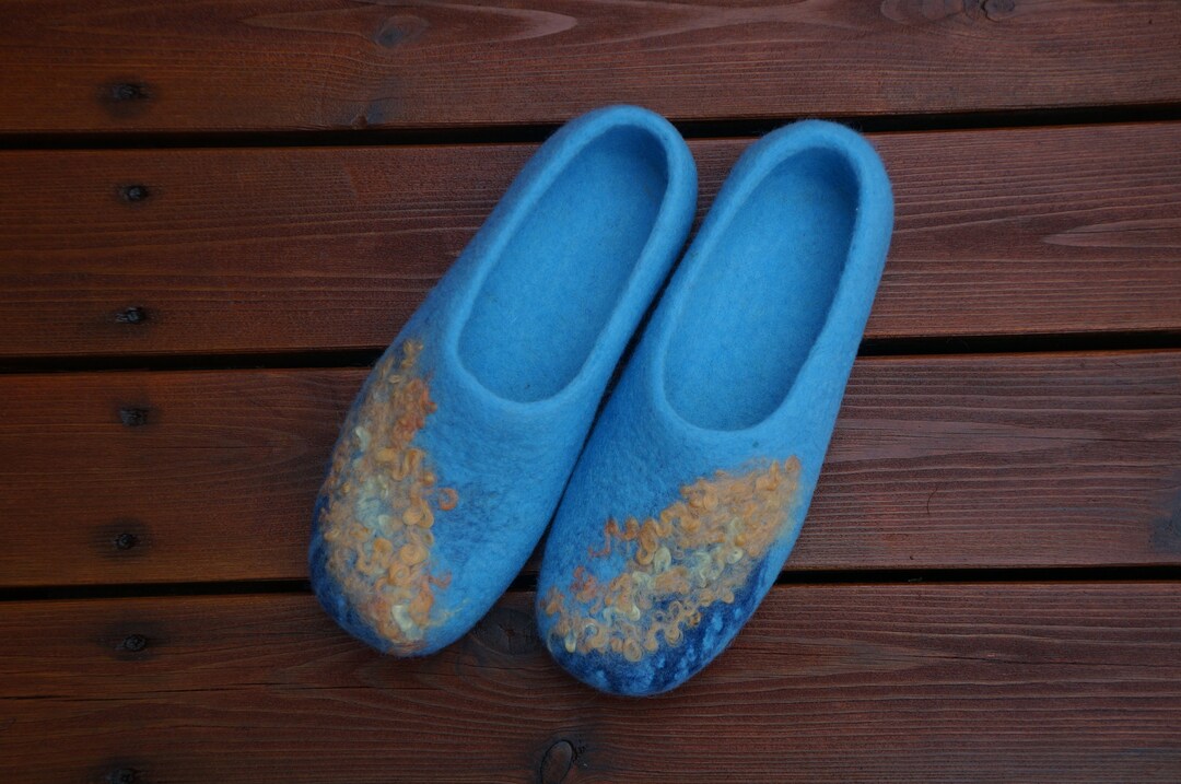 Felted Clogs Blue Felt Shoes Women Clogs Organic Slippers Women Wool ...