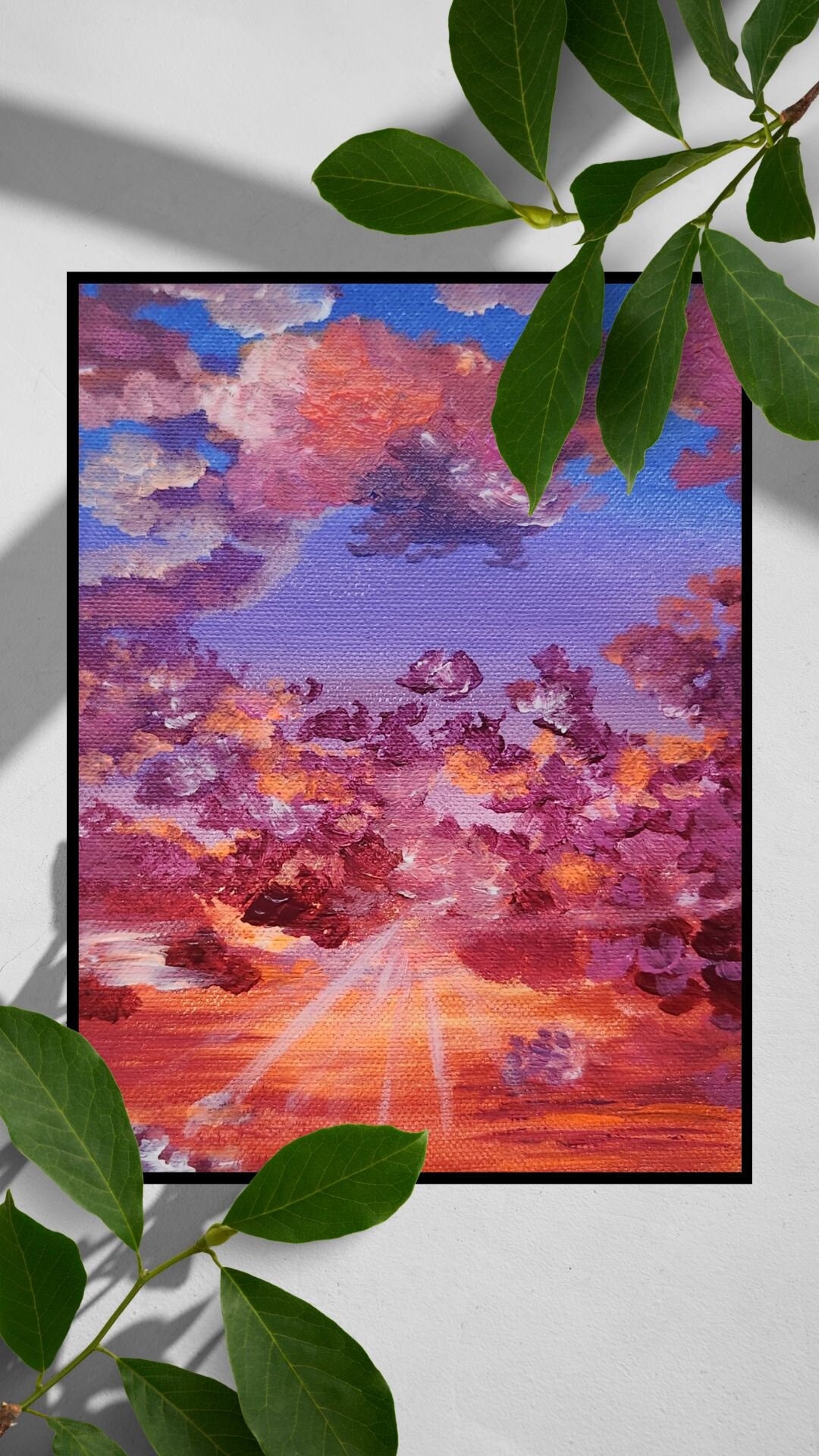 Red Sunset Acrylic Painting on Canvas, Clouds Painting, Bright Sunset ...