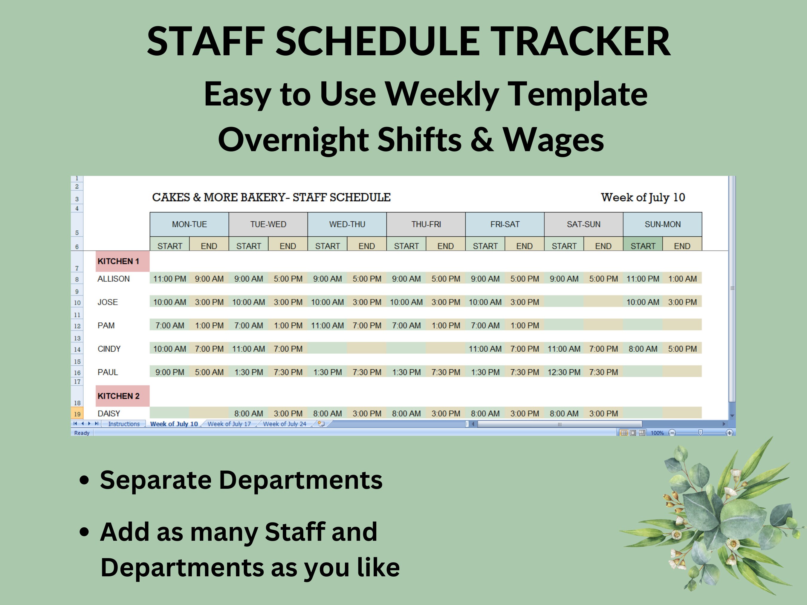 Weekly Employee Schedule Tracker | Overnight Shift | Wages | Printable ...