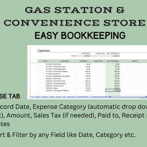 Gas Station Bookkeeping Spreadsheet: Income, Expense, Fuel, Card ...