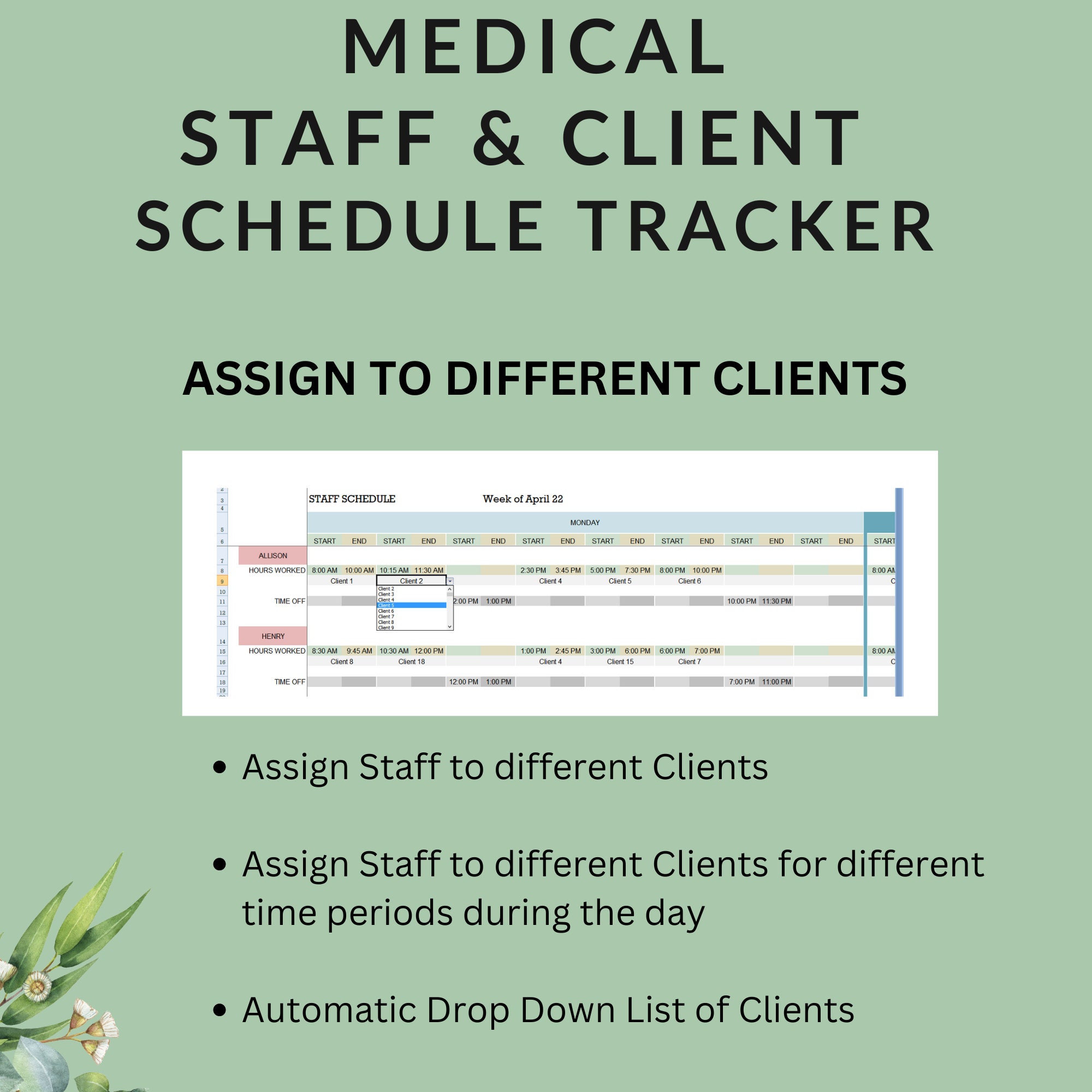 Weekly Staff & Client Schedule Template | Time Periods Overnight Shifts ...
