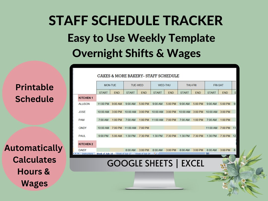 Weekly Employee Schedule Tracker | Overnight Shift | Wages | Printable ...