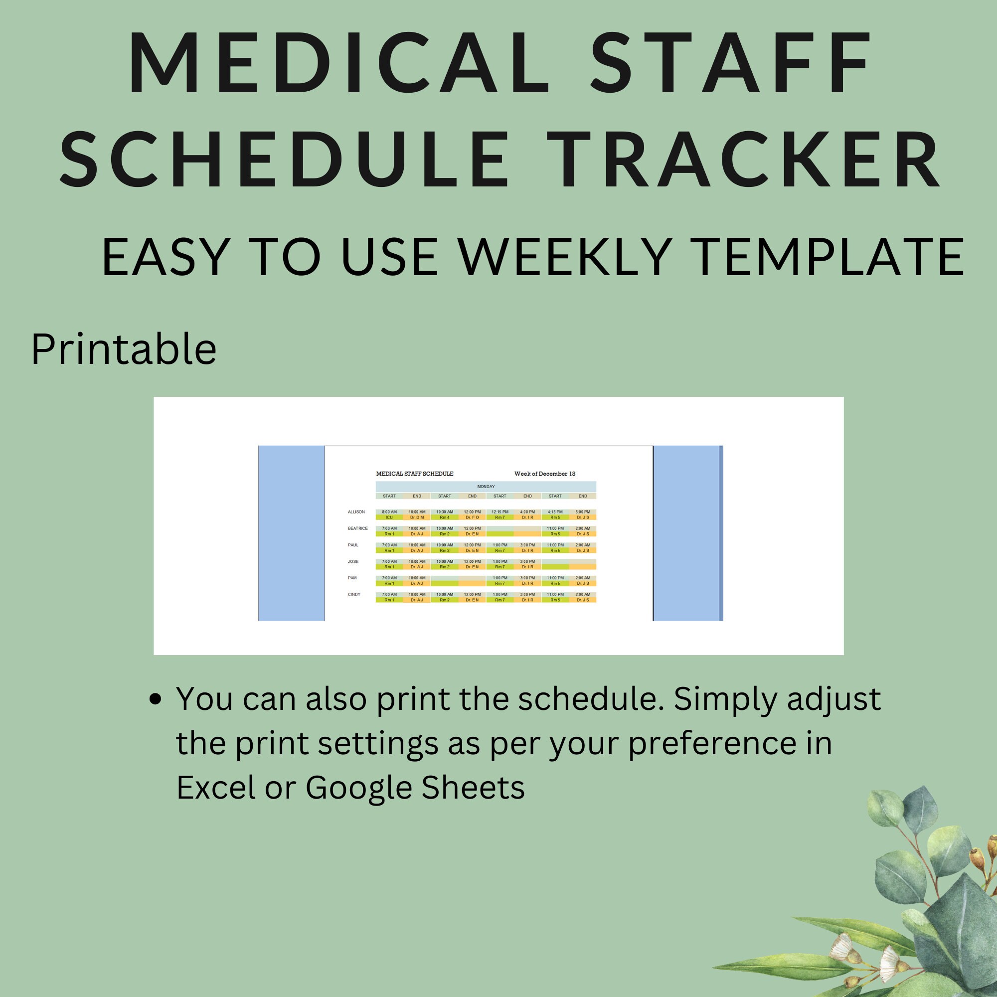 Medical Office Staff Schedule Template: Weekly Planner (google Sheets ...