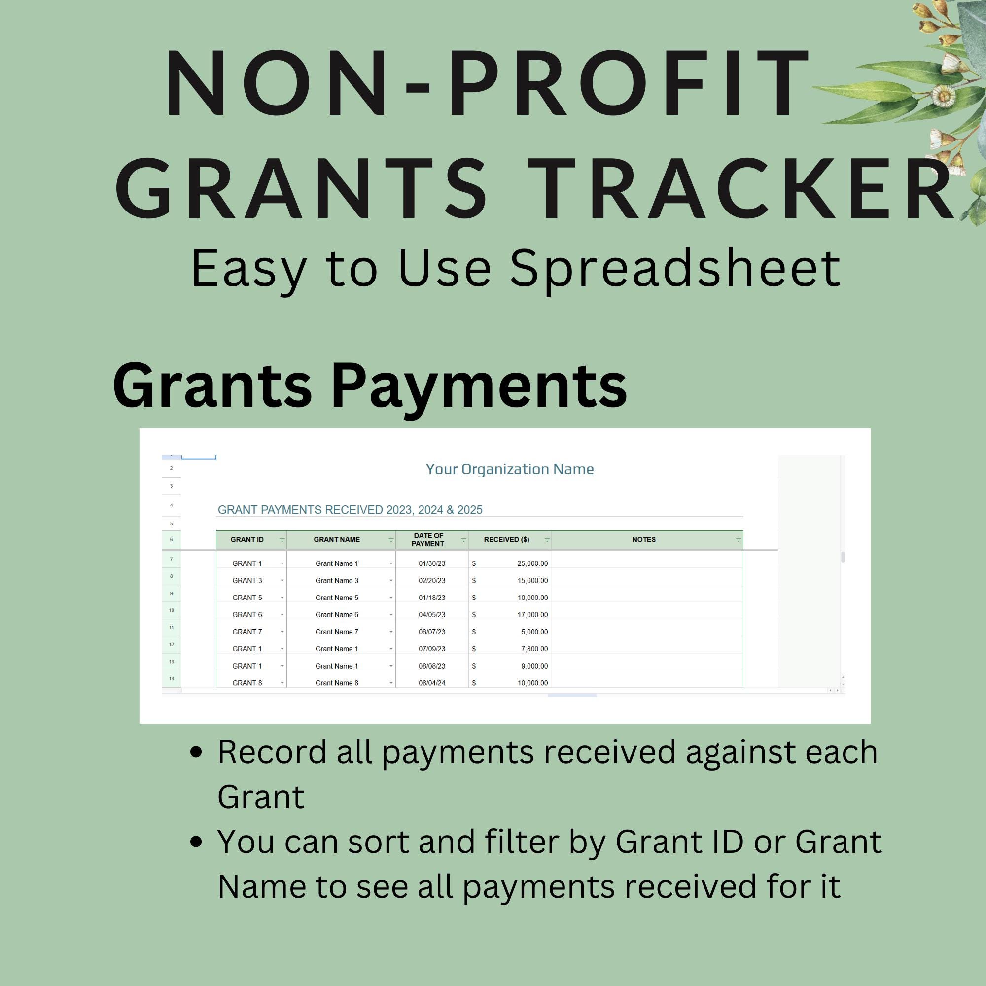 Non-profit Grants Tracker: Excel & Google Sheets Spreadsheet - Etsy