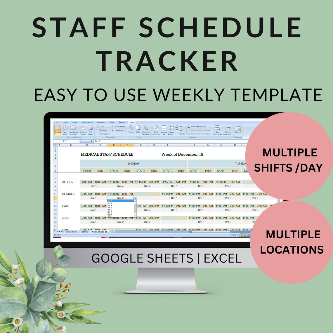 Weekly Staff Schedule Template With Locations, Overnight Shifts ...
