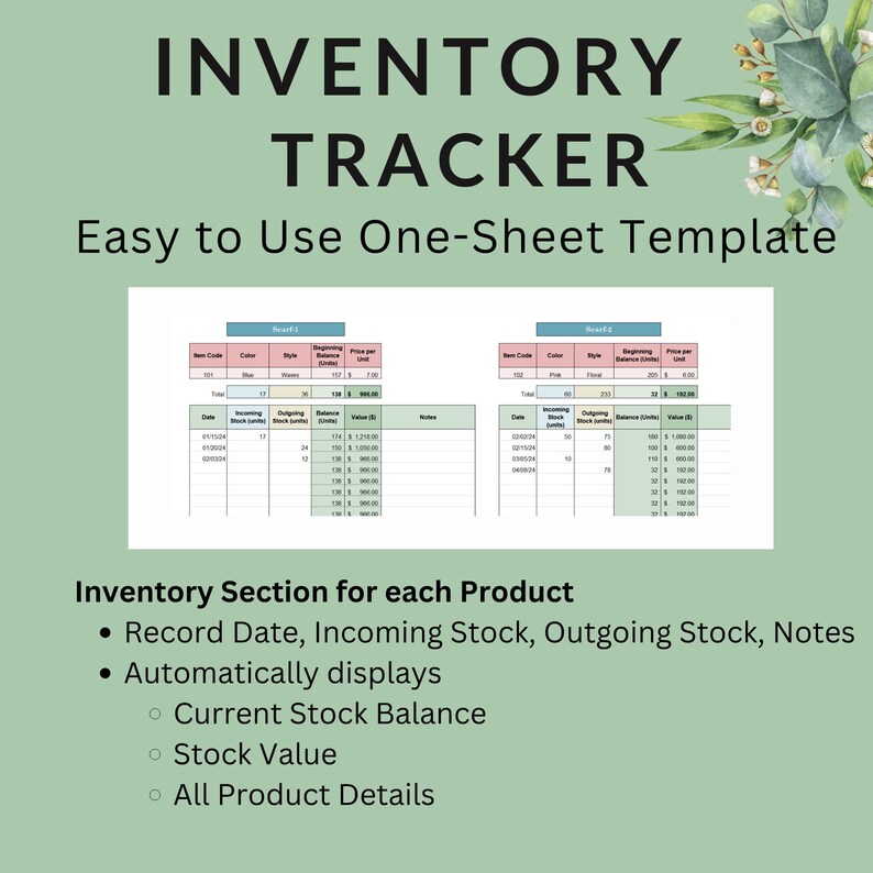 Easy Inventory Tracker: Running Stock Balance (excel & Google Sheets ...