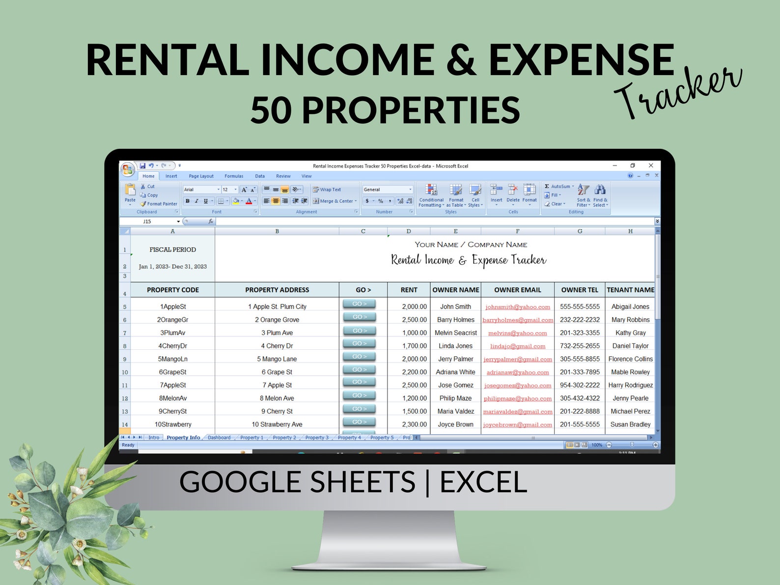 Rental Income Expense Tracker: 50 Properties, Landlords (excel, Google ...