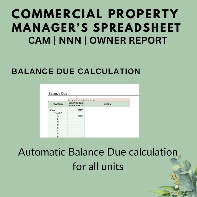 Commercial Property Manager Spreadsheet: Income, Expenses, CAM, NNN ...