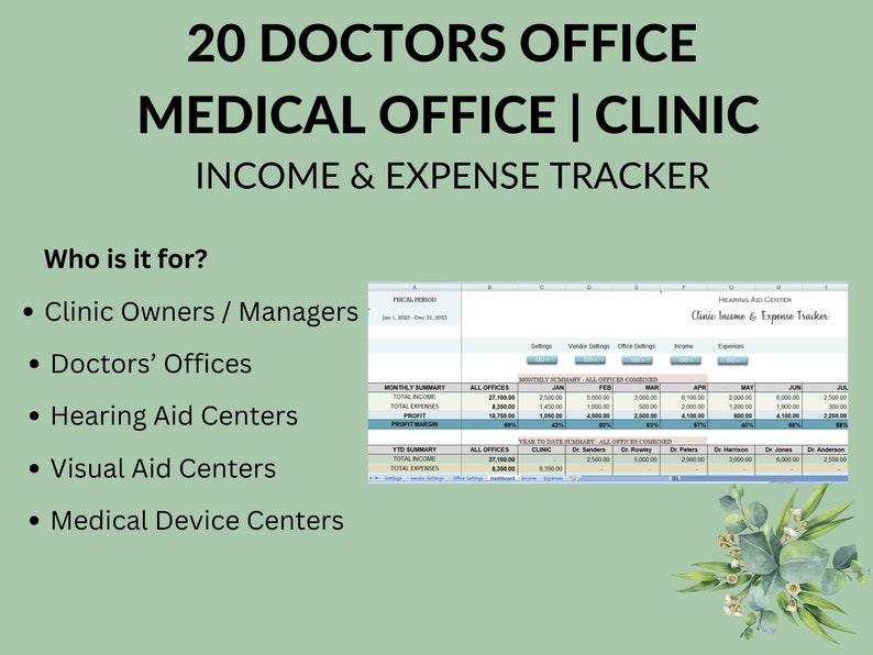 Clinic Income Expense Tracker: 20 Doctor Office Spreadsheet (google ...