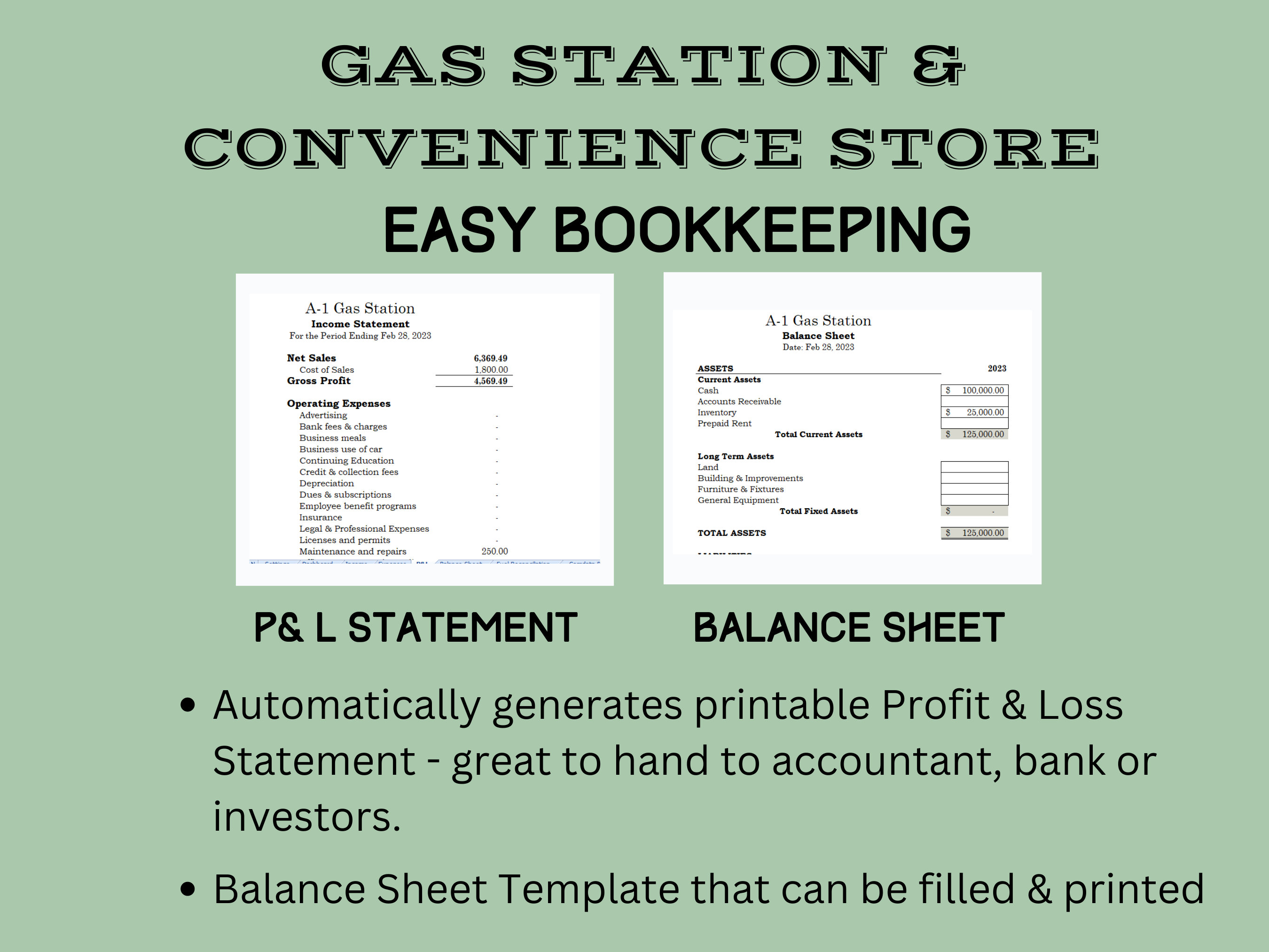 Gas Station Bookkeeping Spreadsheet: Income, Expense, Fuel, Card ...