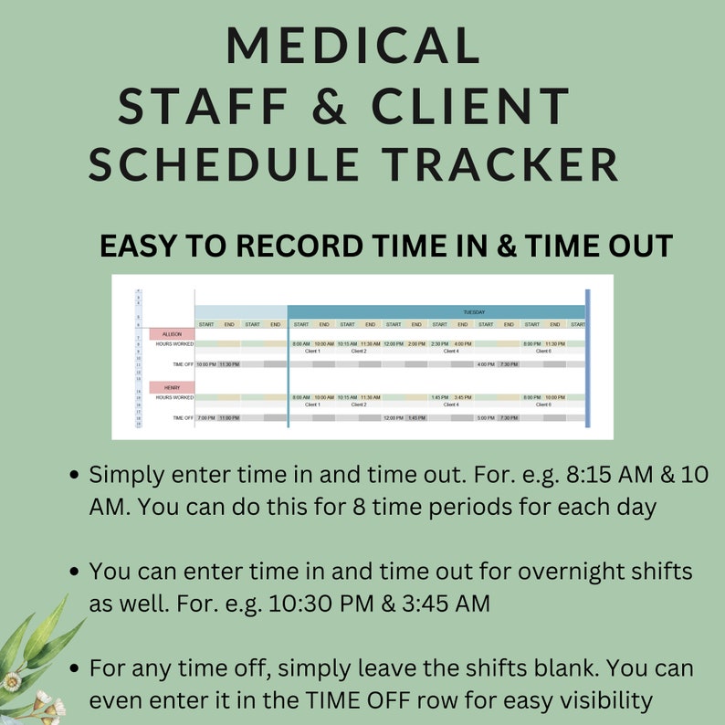 Weekly Staff & Client Schedule Template | Time Periods Overnight Shifts ...