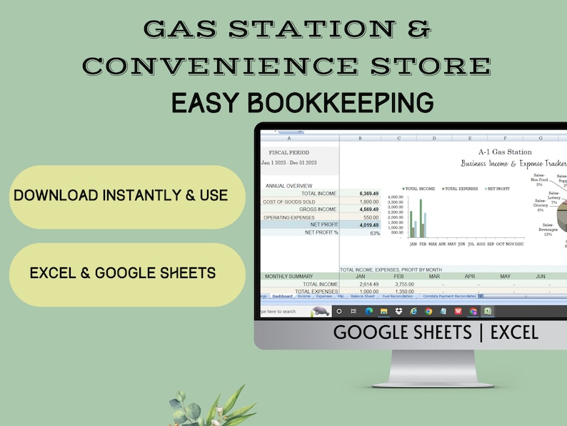 Gas Station Bookkeeping Spreadsheet: Income, Expense, Fuel, Card ...