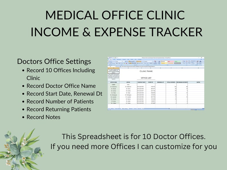 Medical Office Income Expense Tracker: Clinic Accounting Spreadsheet ...