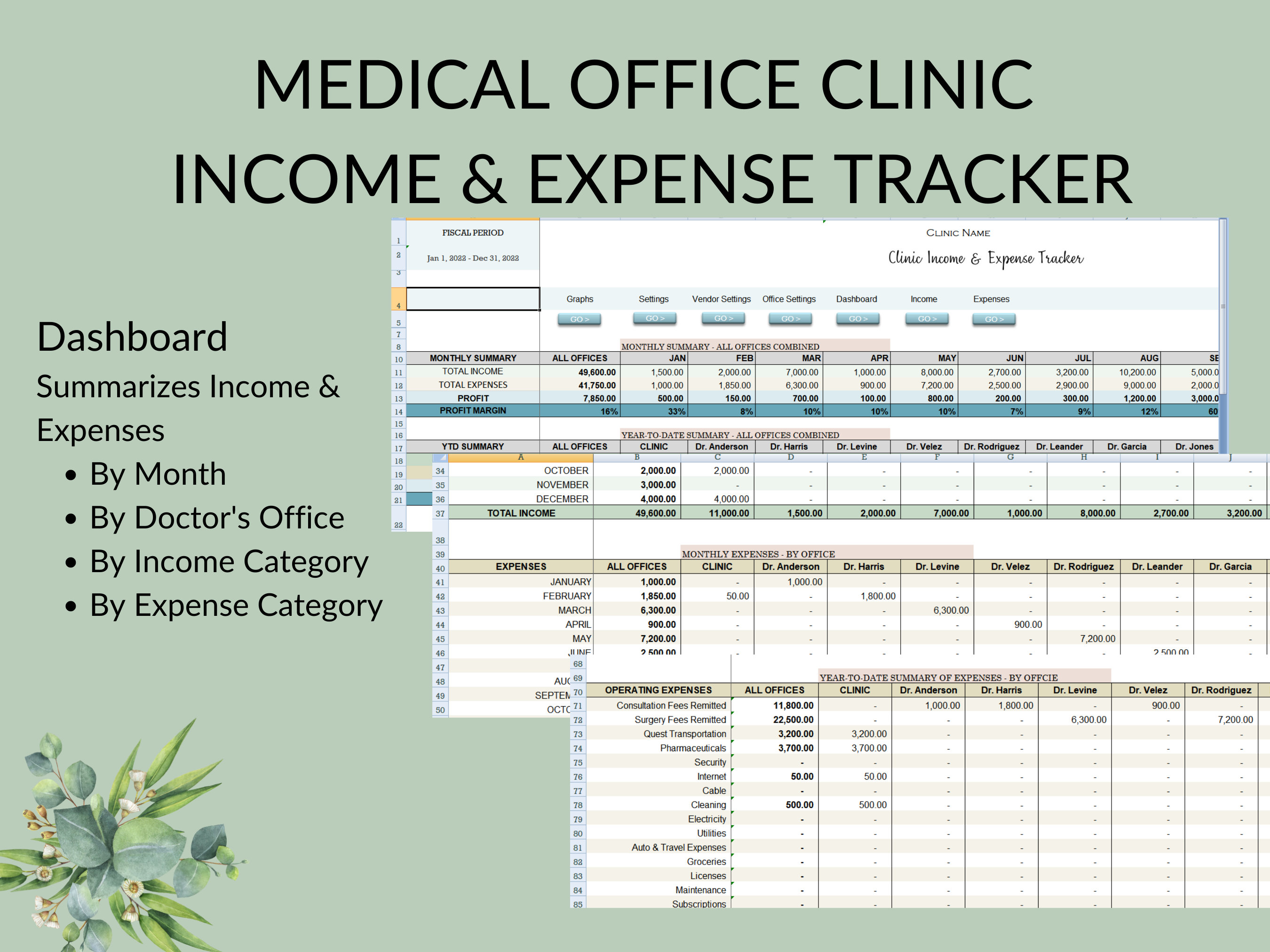 Medical Office Income Expense Tracker: Clinic Accounting Spreadsheet ...