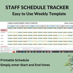 Weekly Employee Schedule Tracker Printable Staff Work Schedule Shift ...