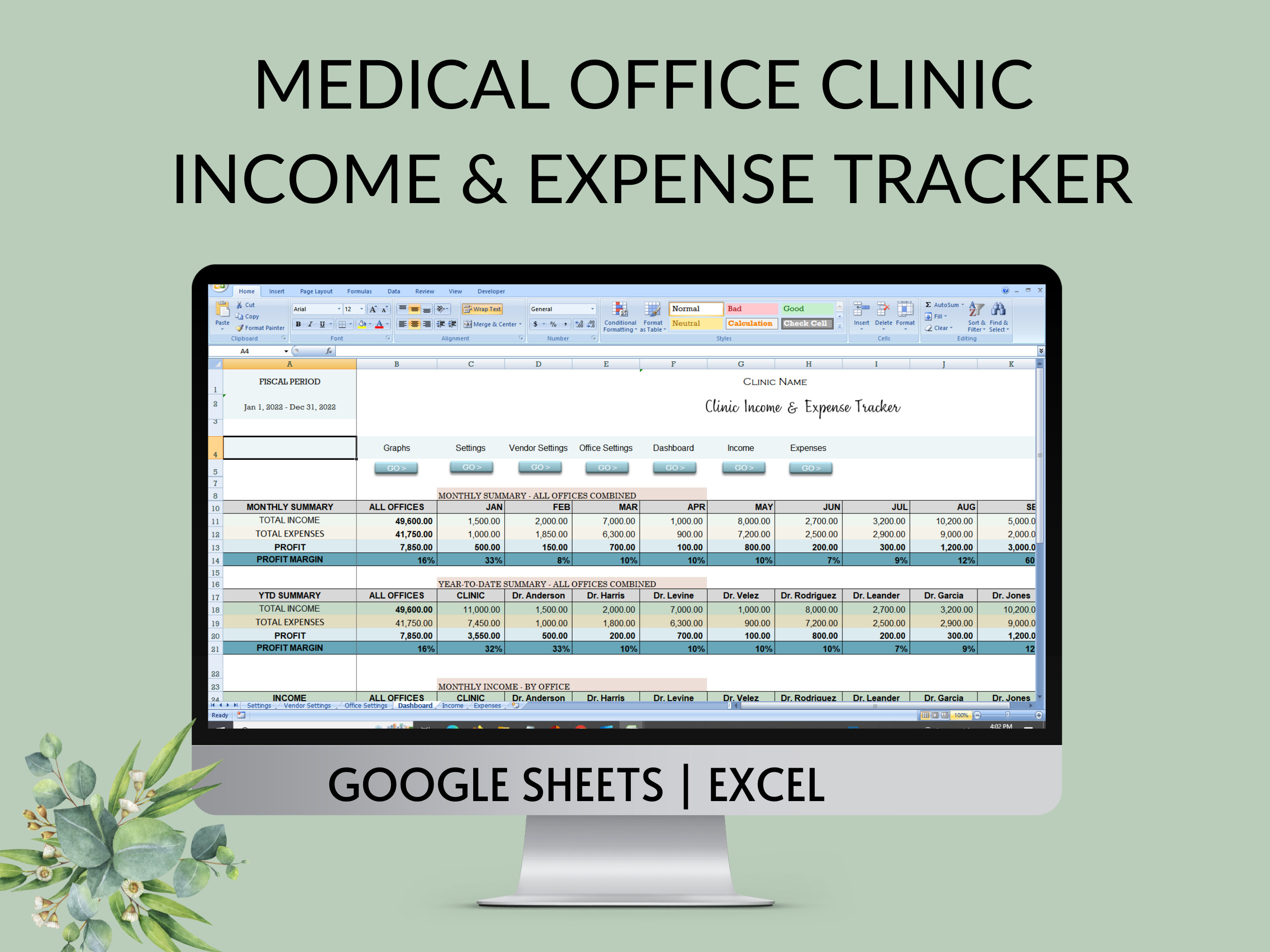 Medical Office Income Expense Tracker: Clinic Accounting Spreadsheet ...